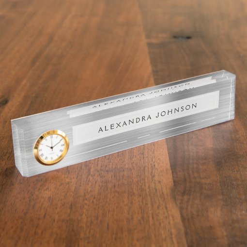 Luxury Silver Professional Business Modern Desk Name Plate | Zazzle