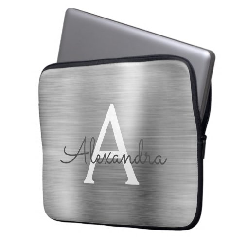 Luxury Silver Stainless Steel Monogram Laptop Sleeve | Zazzle