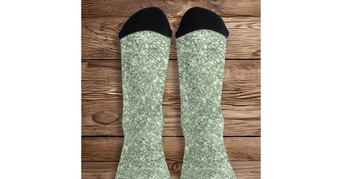 Luxury Sparkly Sage Green Glitter Socks | Zazzle