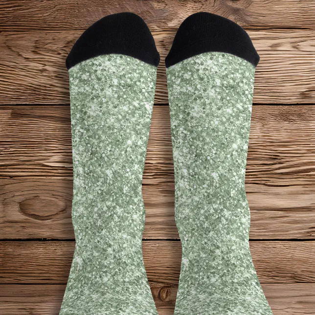 Luxury Sparkly Sage Green Glitter Socks | Zazzle