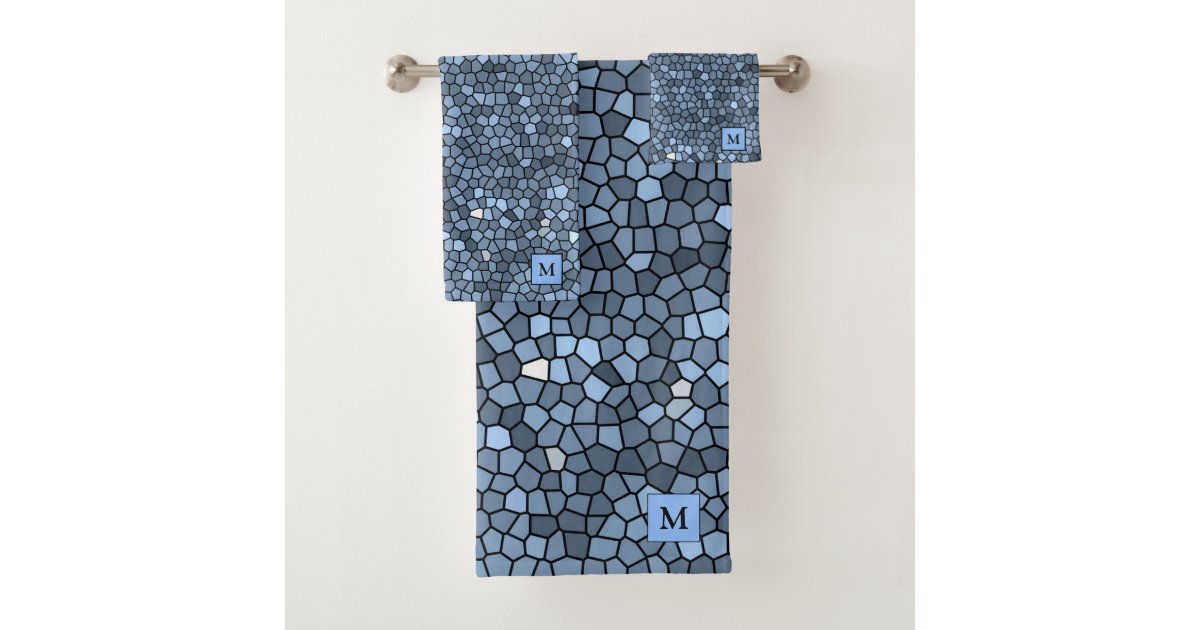 Luxury Stained Glass Blue Silver Bath Towel Set | Zazzle