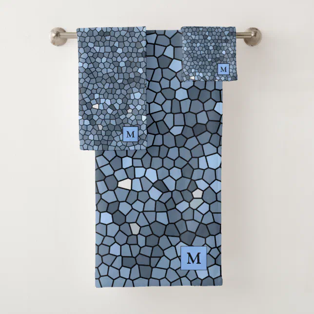Luxury Stained Glass Blue Silver Bath Towel Set | Zazzle