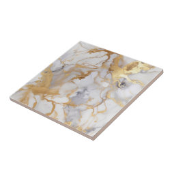 Luxury style white and gold marble effect ceramic tile | Zazzle