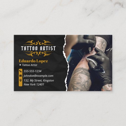 Luxury Tattoo Artist Gold Black Tattoo Shop Business Card | Zazzle