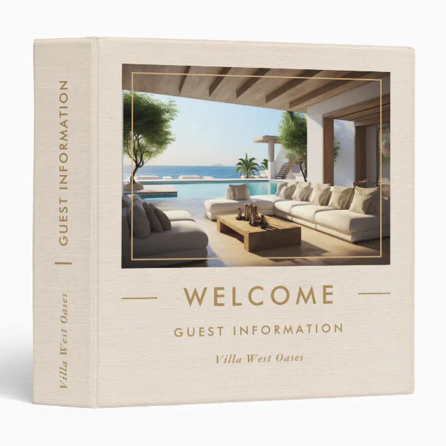 Luxury Vacation Welcome Informations Beige Linen 3 Ring Binder | Zazzle