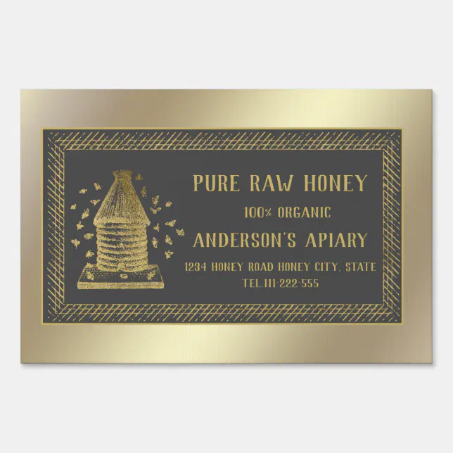 Luxury vintage gold apiary honey bee hive sign | Zazzle
