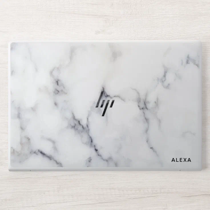 Luxury white faux marble texture HP laptop skin | Zazzle