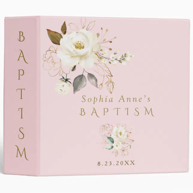 Luxury White Gold Floral Baptism Photo Album 3 Ring Binder | Zazzle