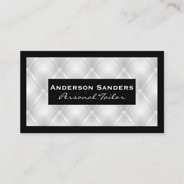 Luxury White Upholstered Background | Black Border Business Card | Zazzle