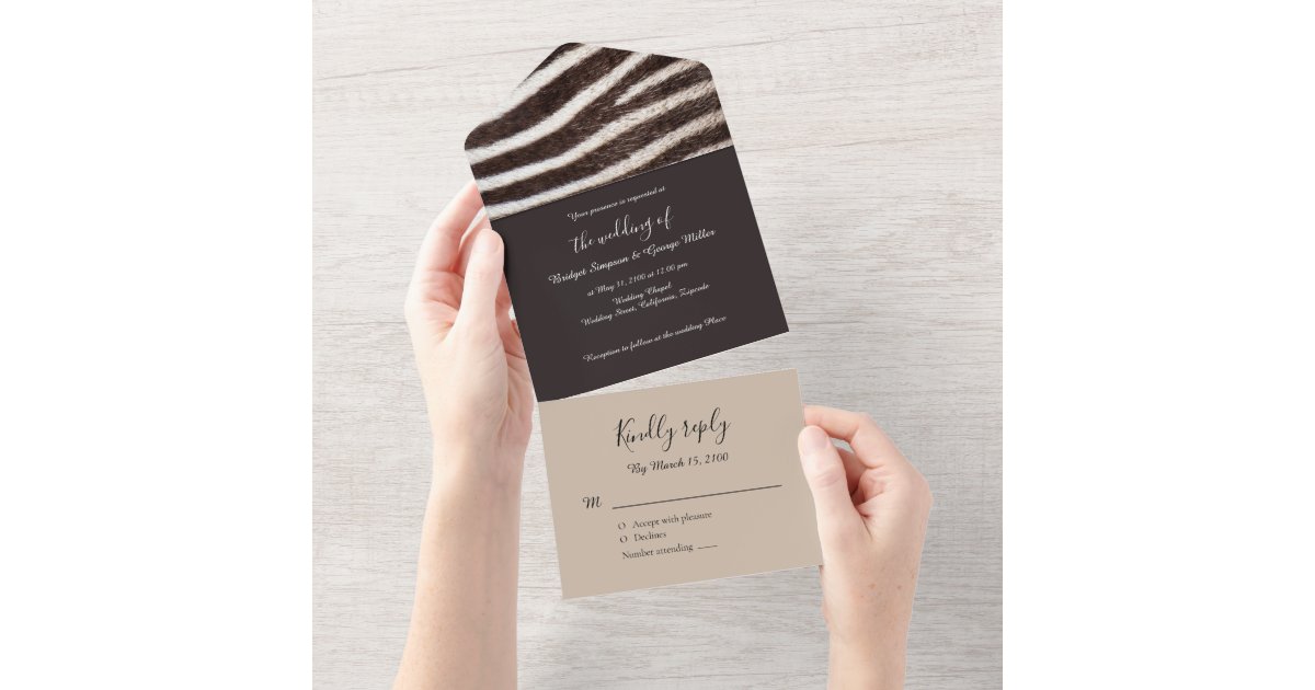 luxury wild zebra skin animal wedding all in one invitation | Zazzle