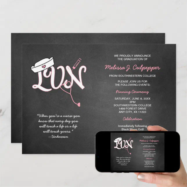 LVN graduation nurse pinning ceremony invites | Zazzle