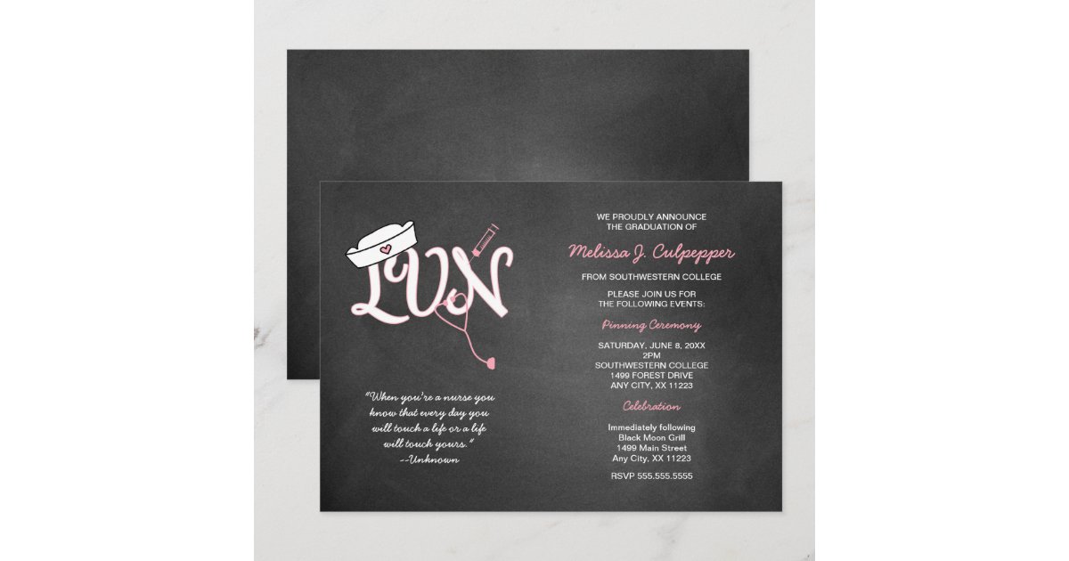 LVN graduation nurse pinning ceremony invites | Zazzle