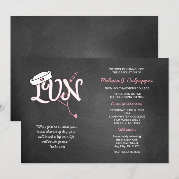 LVN graduation nurse pinning ceremony invites | Zazzle