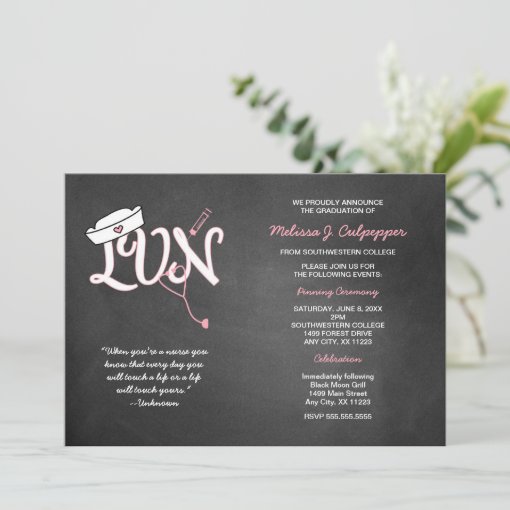 LVN graduation nurse pinning ceremony invites | Zazzle