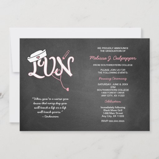 LVN graduation nurse pinning ceremony invites | Zazzle
