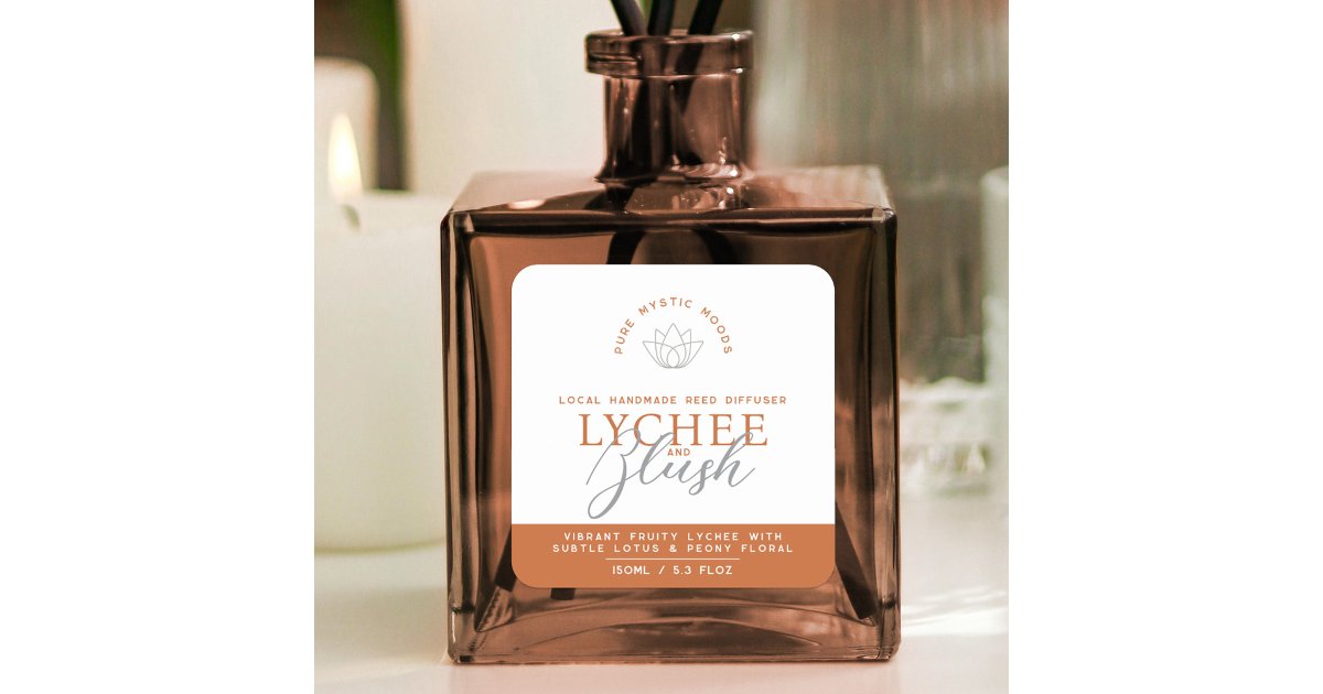 Lychee Blush burnt orange reed diffuser product Square Sticker | Zazzle