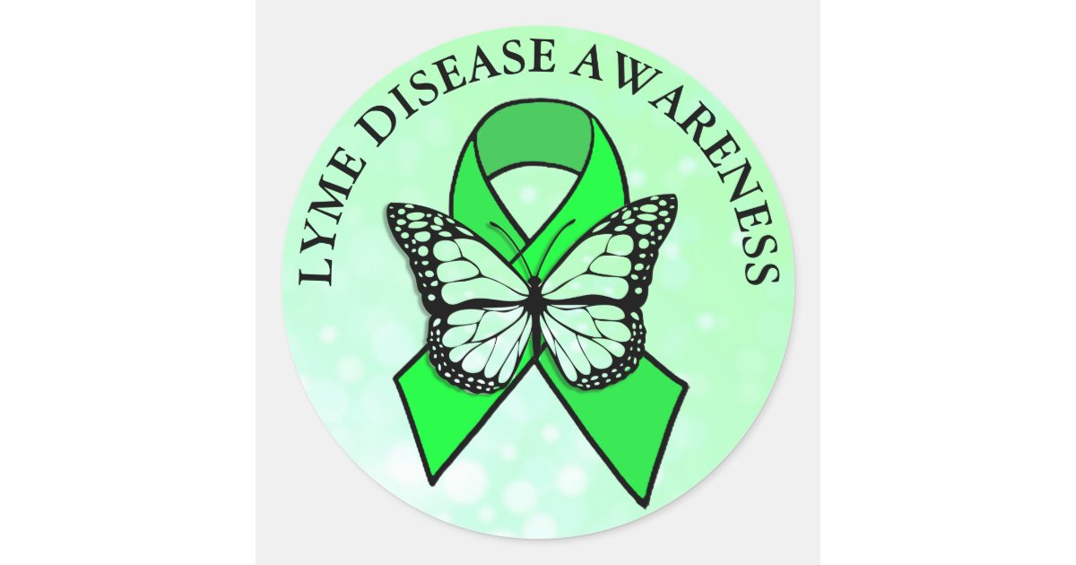 Lyme Disease Awareness Butterfly Ribbon Classic Round Sticker | Zazzle
