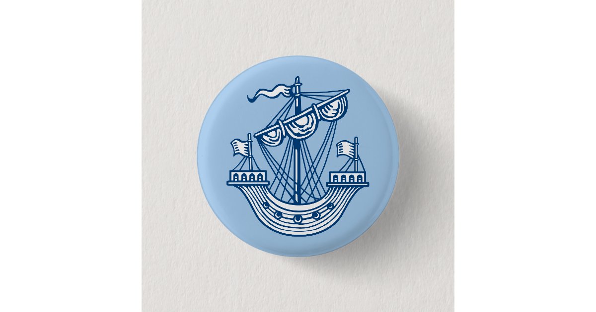 Lymphad (Heraldic Ship) - Indigo Style Blue Button | Zazzle