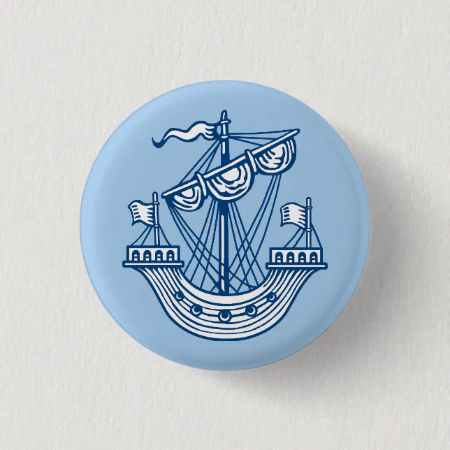 Lymphad (Heraldic Ship) - Indigo Style Blue Button | Zazzle