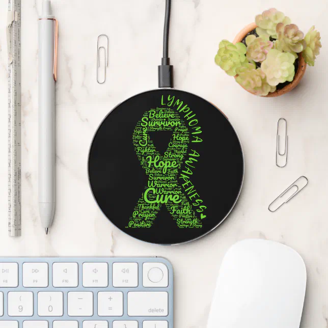 Lymphoma Awareness Lime Green Ribbon Wireless Charger | Zazzle
