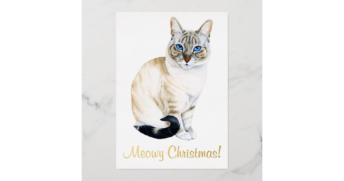 Lynx Point Siamese Cat Personalized Christmas Foil Holiday Card | Zazzle