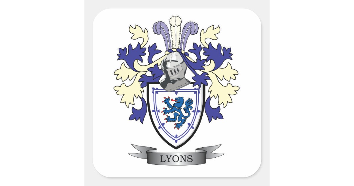 Lyons Family Crest Coat of Arms Square Sticker | Zazzle
