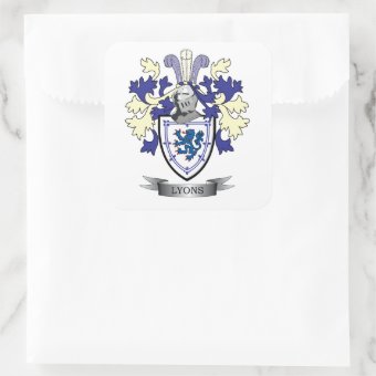 Lyons Family Crest Coat of Arms Square Sticker | Zazzle