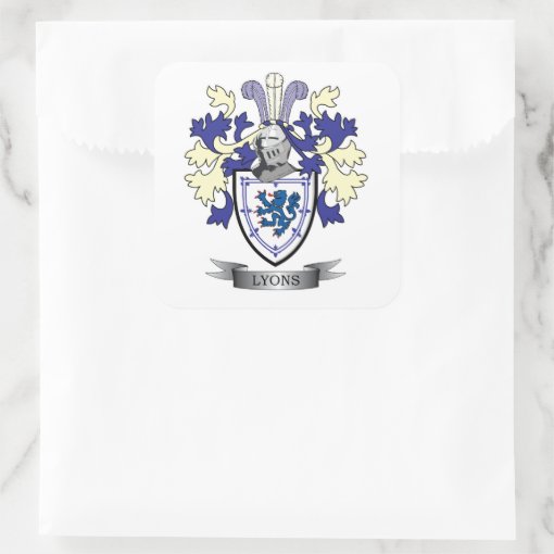 Lyons Family Crest Coat of Arms Square Sticker | Zazzle