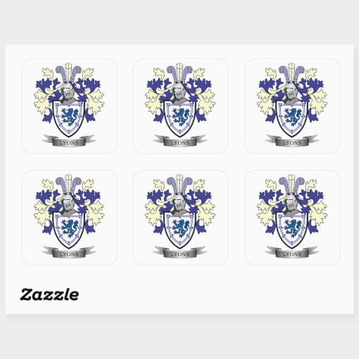 Lyons Family Crest Coat of Arms Square Sticker | Zazzle