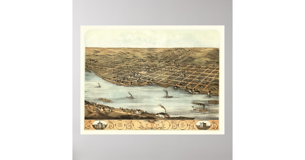 Lyons, IA Panoramic Map - 1868 Poster | Zazzle