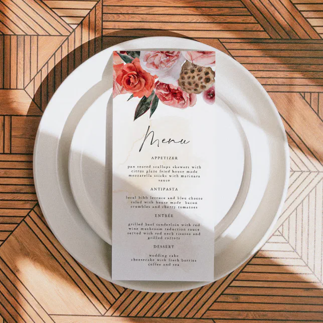 LYRA Bohemian Fall Floral Dinner Menu Cards | Zazzle