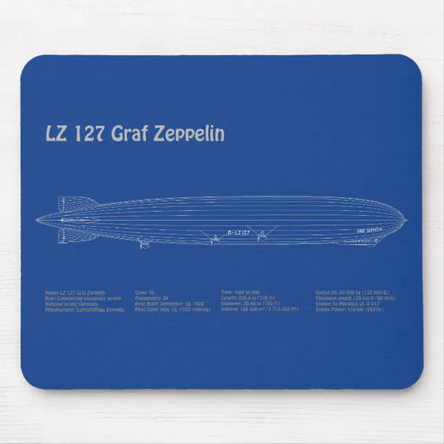 LZ 127 Graf Zeppelin - Airship Blueprint Plans AD Mouse Pad | Zazzle