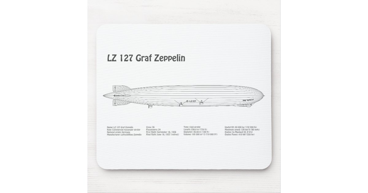 LZ 127 Graf Zeppelin - Airship Blueprint Plans BD Mouse Pad | Zazzle