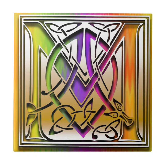 M Celtic Rainbow Custom Monogram Tile | Zazzle