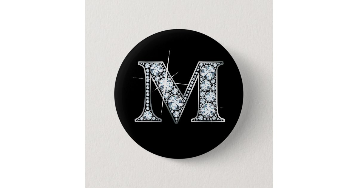 "M" Diamond Bling Button | Zazzle
