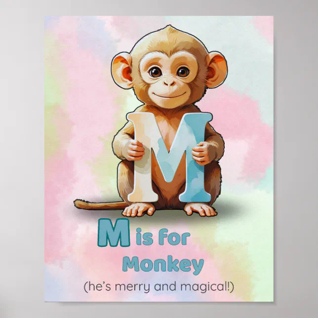 M is for Monkey – Cute Animal Alphabet Poster | Zazzle