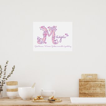 M monogram art Maya girls name meaning poster | Zazzle