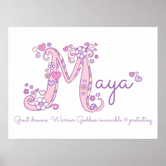 M monogram art Maya girls name meaning poster | Zazzle