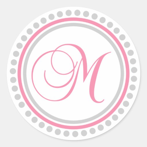 M Monogram (Pink / Silver Dot Circle) Classic Round Sticker | Zazzle