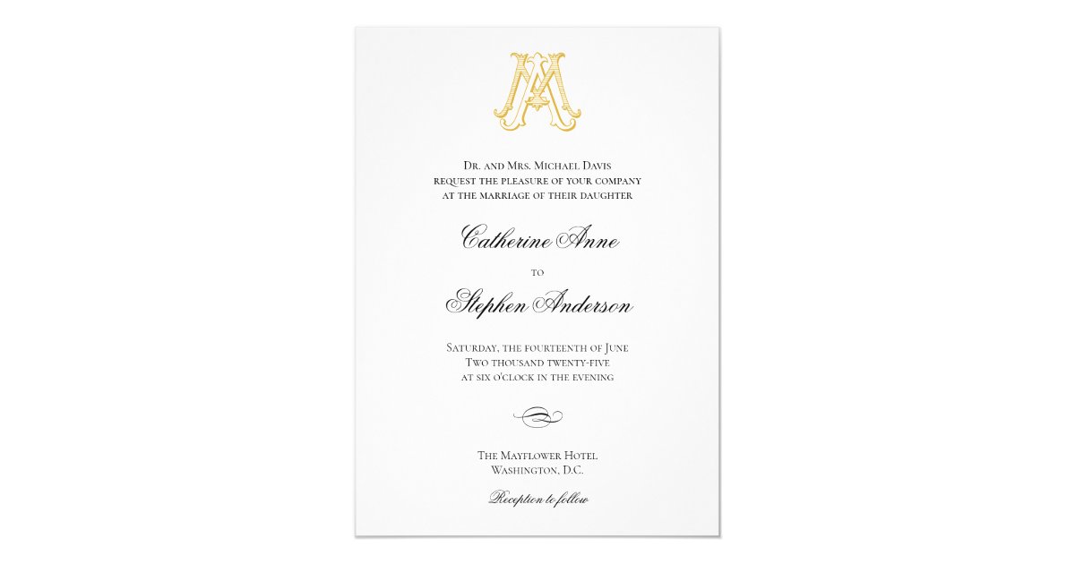 MA or AM Monogram Wedding Invitations - Gold | Zazzle.com
