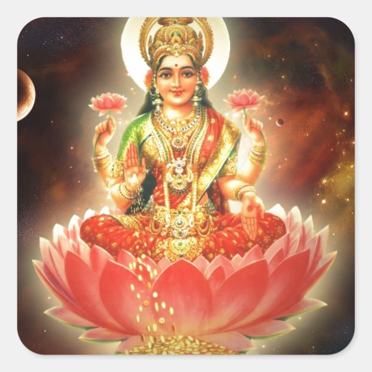 MAA MAHALAXMI DEVI INDIAN GODDESS OF WEALTH/ FORTU SQUARE STICKER | Zazzle