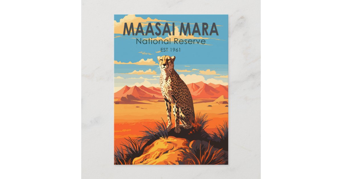 Maasai Mara National Reserve Cheetah Travel Art Postcard | Zazzle