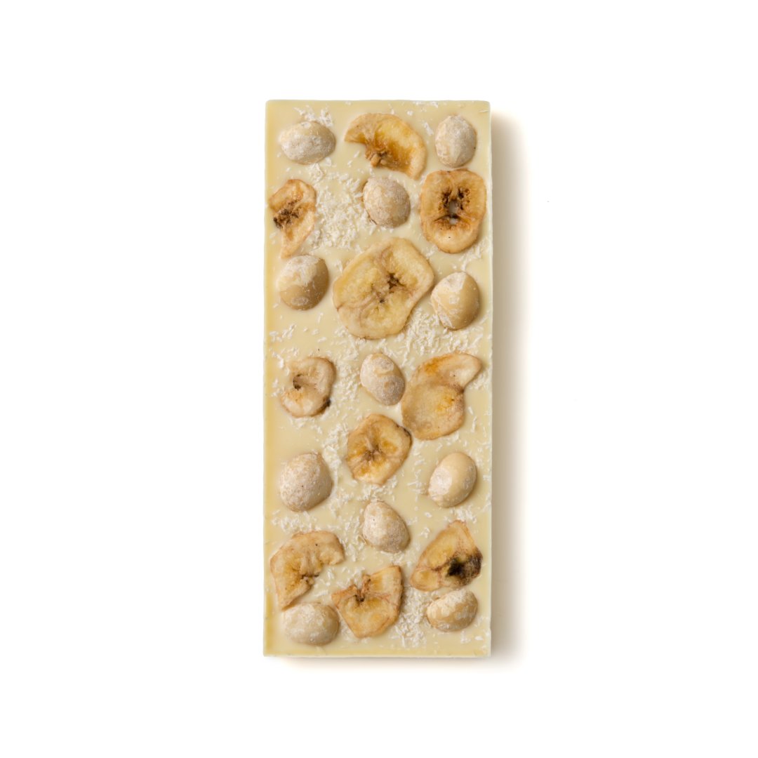 Macadamia Nut, Coconut Flake and Banana Chip Chocomize White Chocolate ...