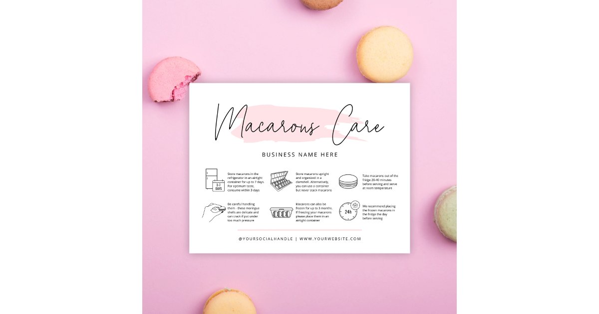 Macarons Care Guide Bakery Instructions Feminine Thank You Card | Zazzle