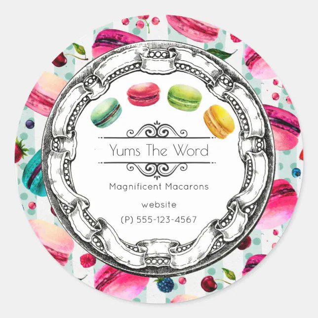 Macarons French Pastry in Watercolors Business Classic Round Sticker ...
