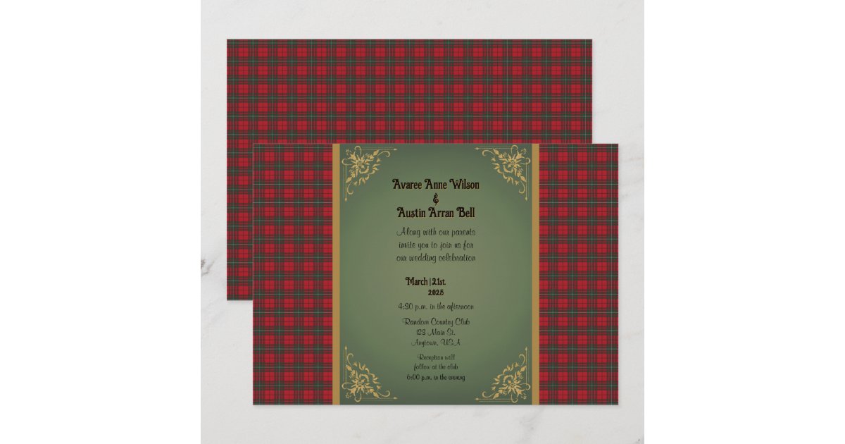 MacAuley Modern Original Scottish Tartan Wedding Invitation | Zazzle