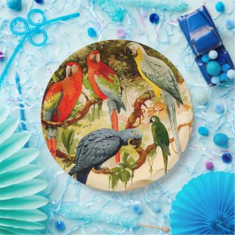 Macaw Parrot Birds Animals Wildlife Paper Plates | Zazzle