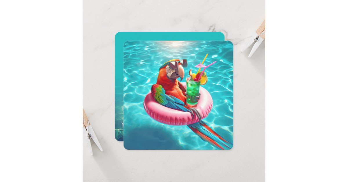 Macaw Parrot Pool Party Invitation | Zazzle