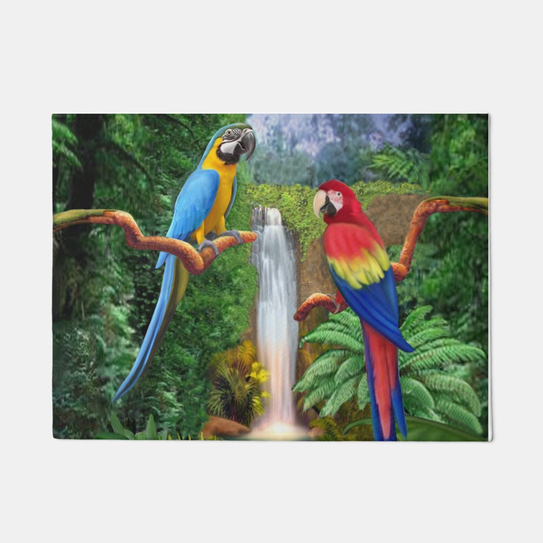 Macaw Tropical Parrots Doormat | Zazzle