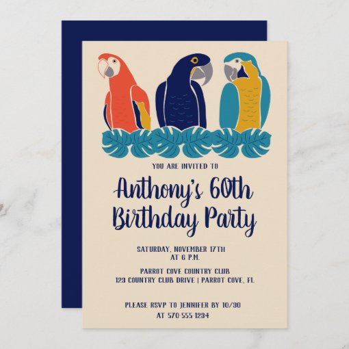Macaws Illustrations Tropical Themed Party Invitation | Zazzle